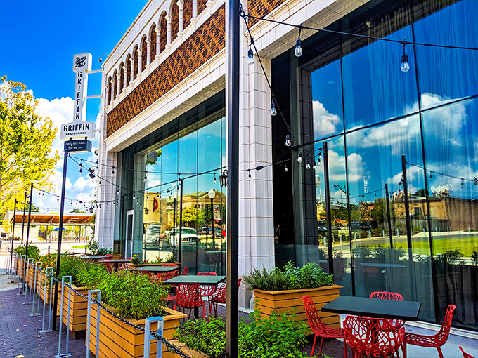 The Griffin Restaurant's outdoor seating isn't just a place to eat—it's where food, conversation, and people-watching create the perfect trifecta.