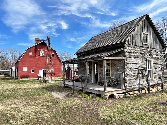 This rustic homestead and red barn at Old Abilene Town transport visitors back to when "cloud storage" meant watching the sky for rain.