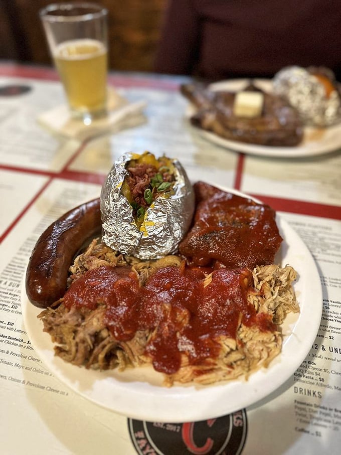 The BBQ sampler plate: where FOMO goes to die. Why choose one meat when you can have the whole barnyard of deliciousness?