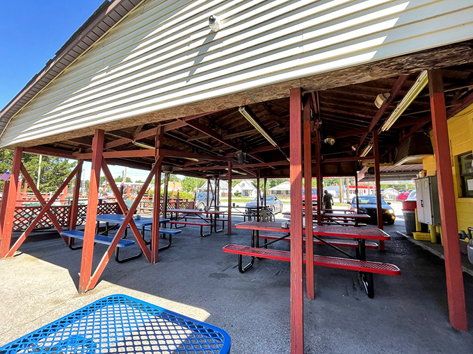 The outdoor seating area where summer memories are made and strangers become friends over shared food experiences.