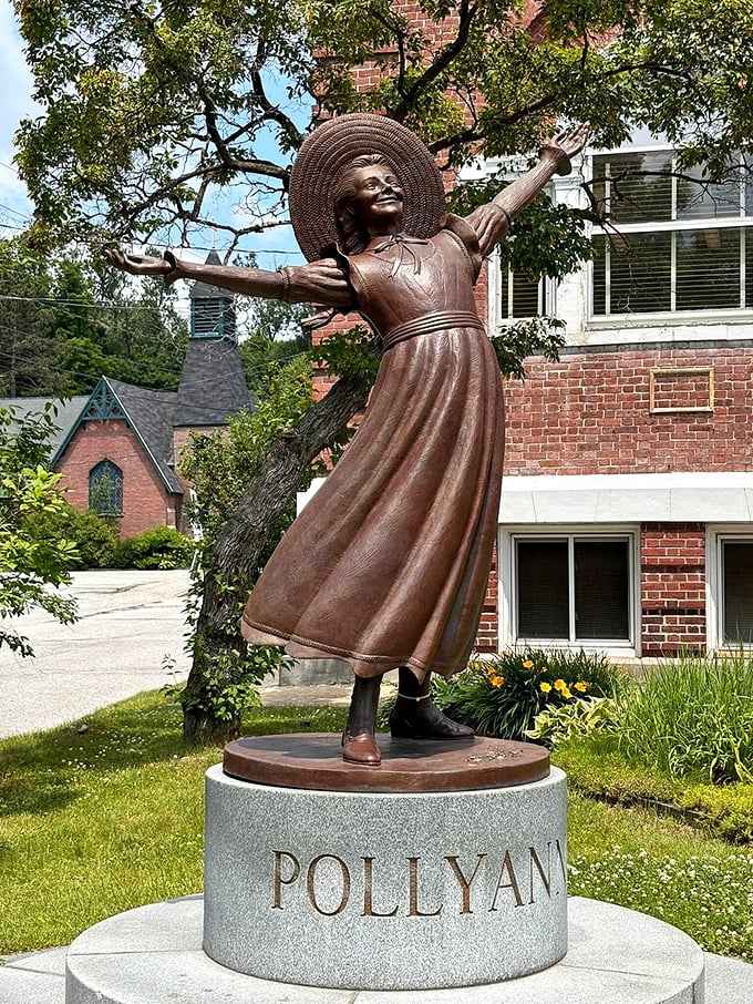 The Pollyanna statue celebrates Littleton's connection to literature's most famous optimist. Her outstretched arms welcome visitors to play the "glad game" too.