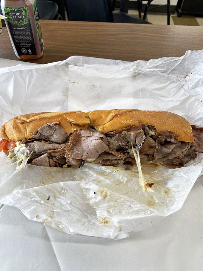 A roast beef sandwich so generous it makes you wonder if there's a cow shortage in Delaware now.