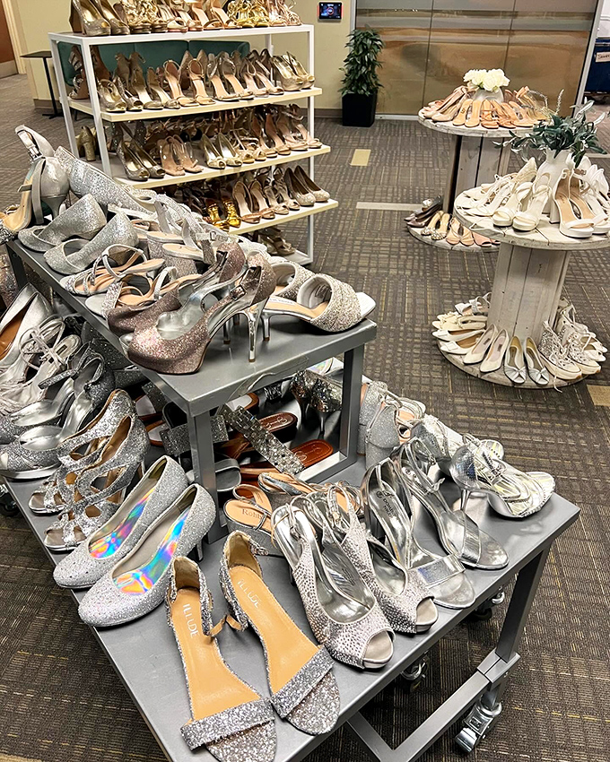 Cinderella had one fairy godmother; you have an entire wall of potential glass slippers at a fraction of boutique prices. 