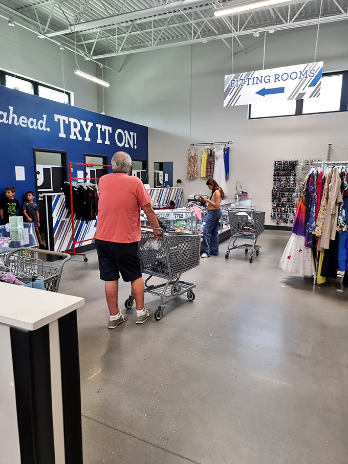 Go ahead, TRY IT ON! The fitting room area encourages shoppers to find their perfect match without the department store price tag.