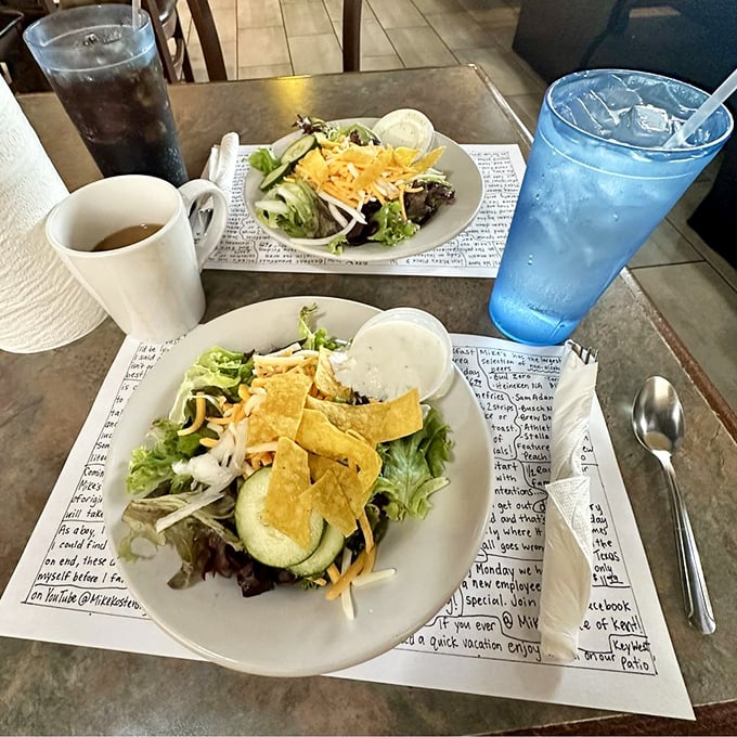 Even the salads at Mike's Place look like they're having more fun than salads at other restaurants. Bright, fresh, and unapologetically themselves.