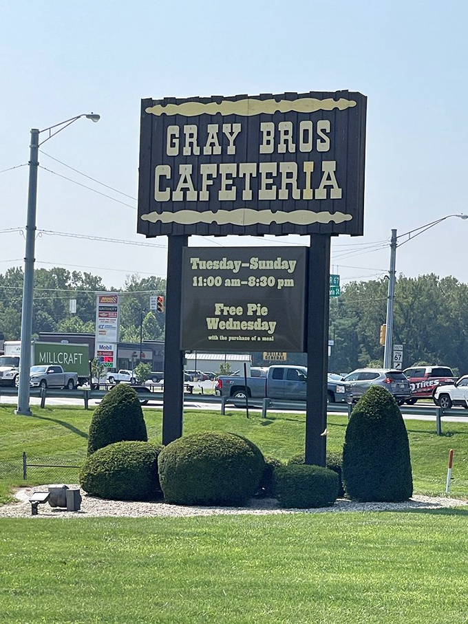 The sign promises "Free Pie Wednesday," two words that could make even the most jaded food critic wake up happy on hump day.