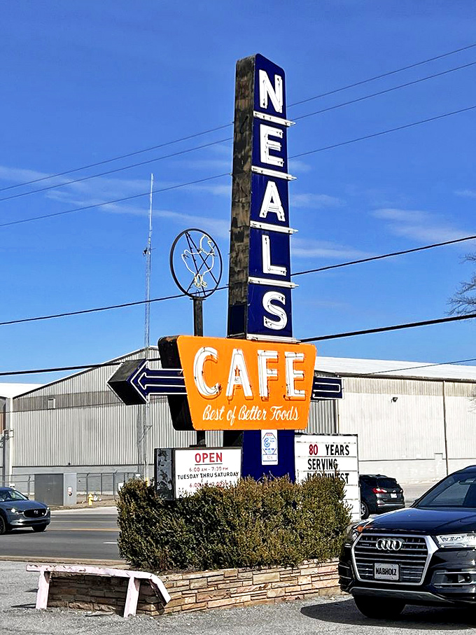 The vintage sign stands like a beacon of hope for hungry souls &ndash; "Best of Better Foods" isn't just a slogan, it's a solemn promise.