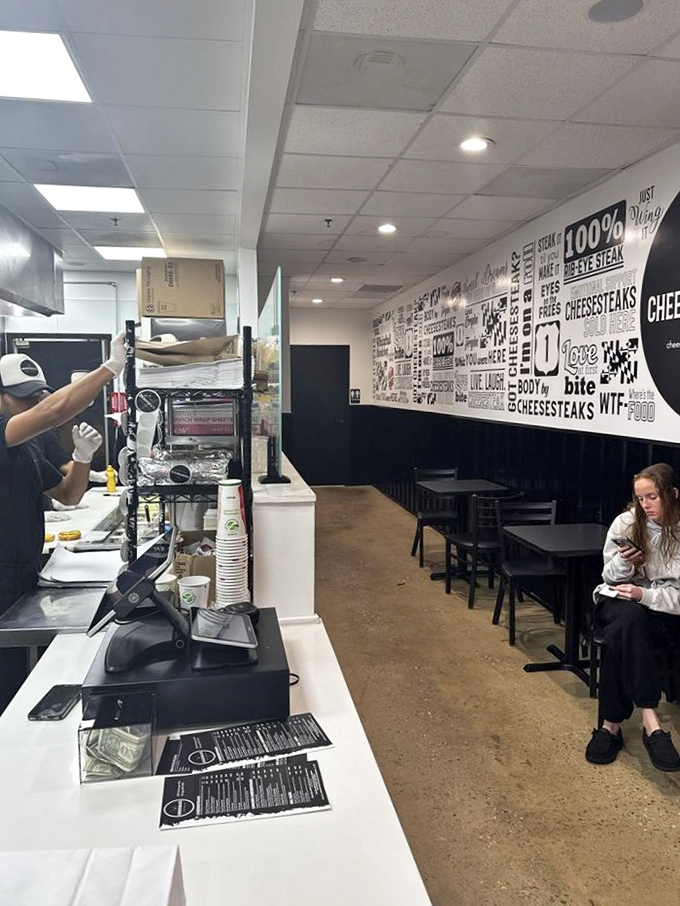 Minimalist design lets the food be the star. Black and white d&eacute;cor with typography that tells you exactly what you're here for.