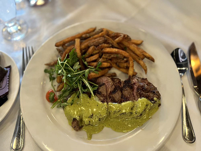 Steak frites with a sauce so green it makes other condiments envious&mdash;proof that French cuisine understands the art of indulgence.