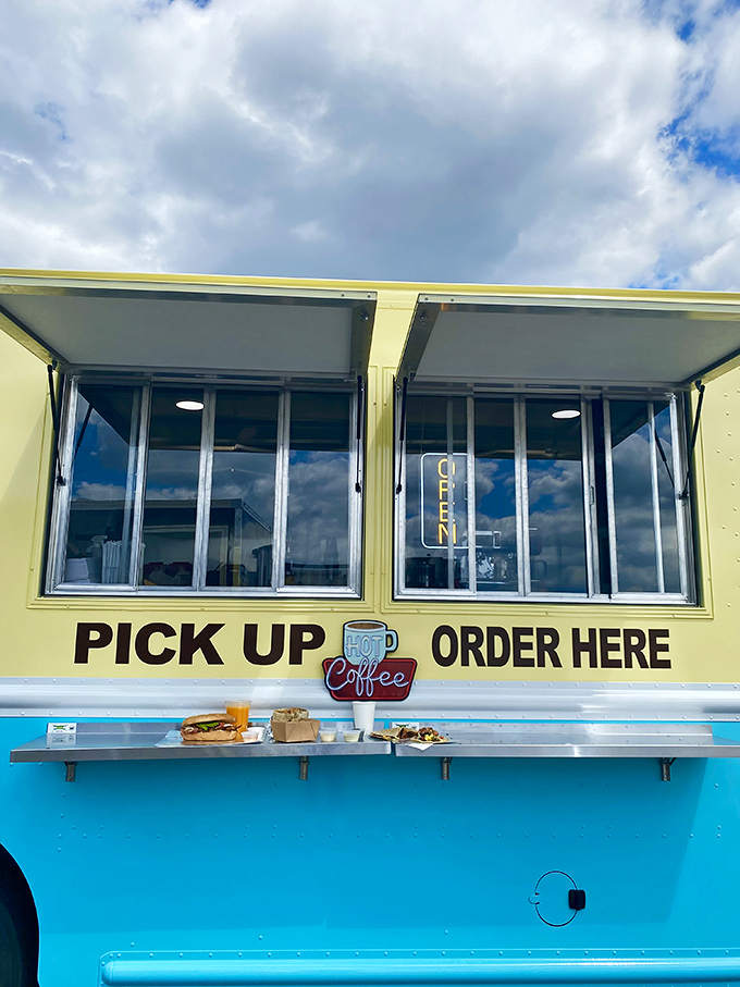 The "pick up" window announces itself clearly, like a beacon of hope for the hungry morning masses of Raleigh.