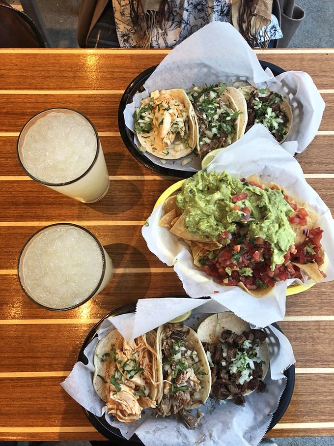 Street tacos presented with the simplicity they deserve, alongside horchata that looks like it could cure whatever ails you.