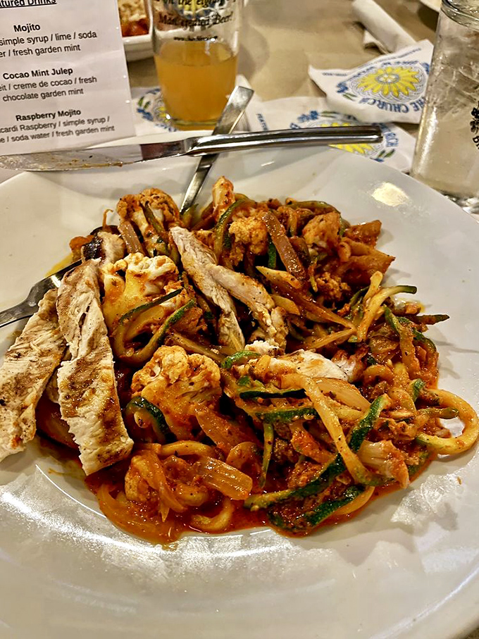 Veggie spaghetti that could convert even the most dedicated carnivore. The rich sauce clings to every twist of pasta like a culinary revelation. 