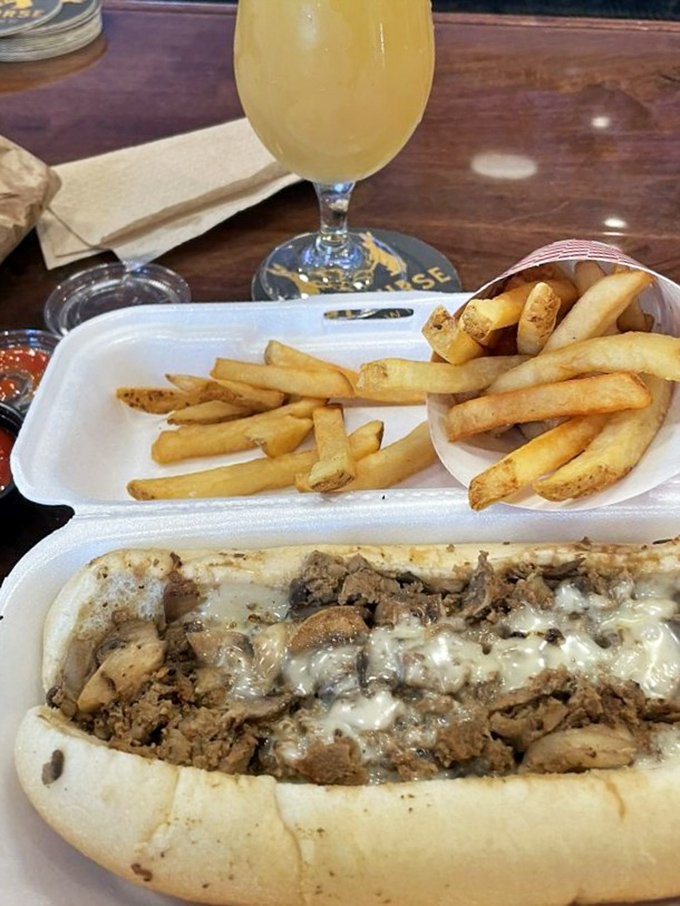 Even in a to-go container, this sandwich maintains its dignity and deliciousness. Some foods just travel well.