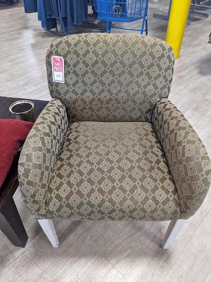 This patterned armchair isn't just furniture&mdash;it's a time machine to someone's grandmother's living room, where cookies were always fresh and advice was always free.