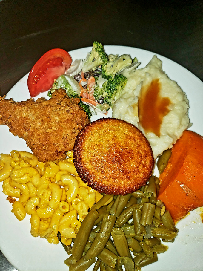 A plate that tells the story of the South better than any history book&mdash;cornbread as the protagonist, supported by mac and cheese, green beans, and fried chicken.