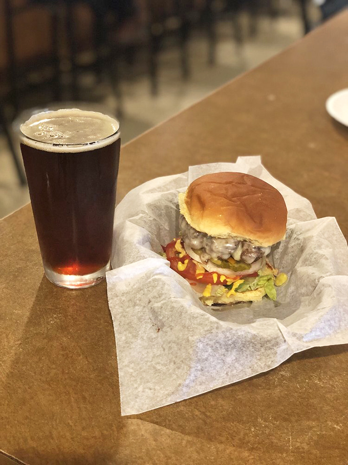 The classic pairing that never fails: a handcrafted burger and a pint of something dark and mysterious from the oldest brewery in West Virginia.