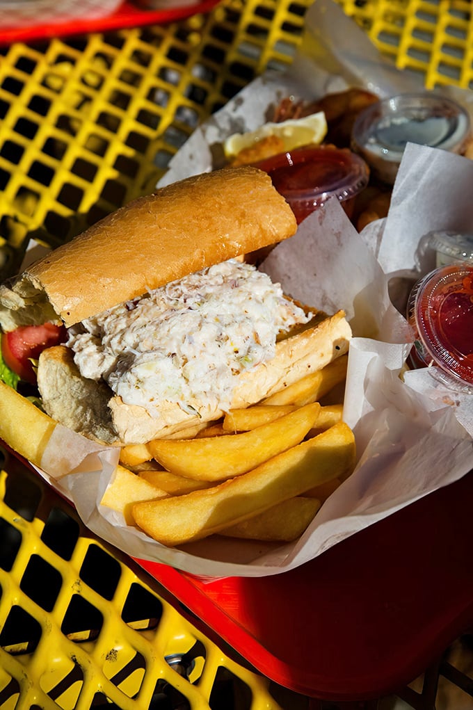 A proper crab sandwich that doesn't hide behind fancy ingredients&mdash;just sweet, fresh crabmeat piled high enough to make you wonder how to approach it without wearing half of it.