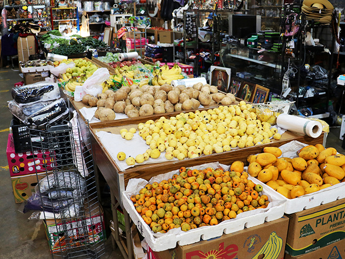 The fresh produce section offers a tasty intermission between treasure hunts, proving that not all market finds need to last forever.