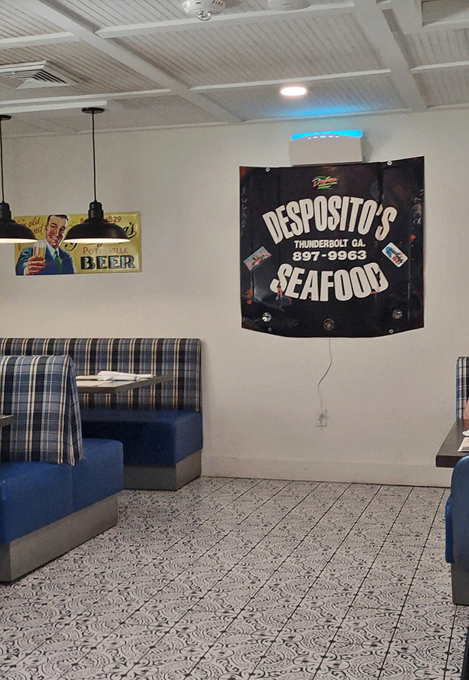 The interior banner proclaims exactly what you need to know: you've arrived at seafood paradise, no passport required.