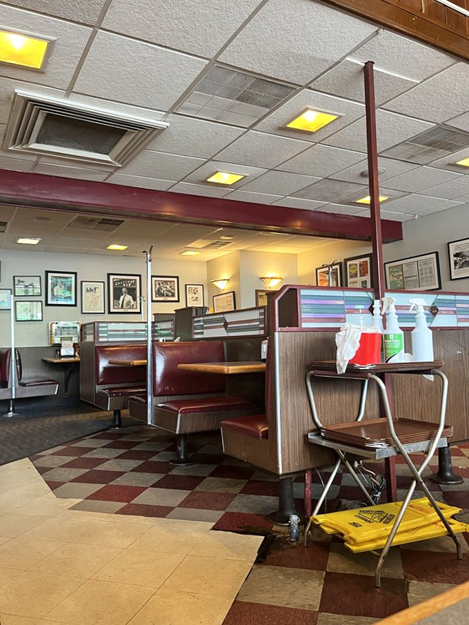 Classic diner booths and checkerboard floors &ndash; where calories don't count and conversations flow as freely as the coffee refills.