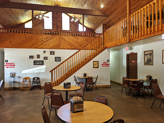 Simple tables, wooden accents, and a staircase to... more seating? When pie is this good, expansion is inevitable.