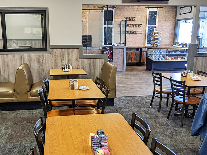 The dining room layout says "we're here for serious eating business," with just enough space between tables to keep your pancake enthusiasm private.