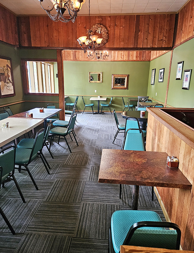 The dining room's vintage chandeliers and wood-paneled charm create the perfect backdrop for life's most important decision: sweet or savory? 