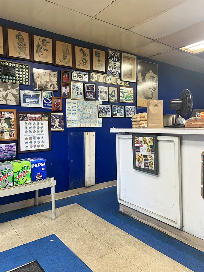Yankees memorabilia and blue walls create the perfect backdrop for sandwich contemplation&mdash;like eating in a shrine to both baseball and bacon.