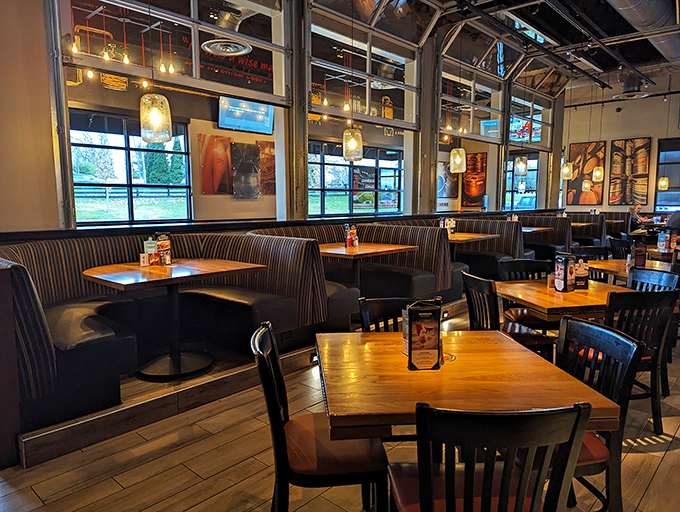 The booth section offers that perfect blend of "I want to be social" and "but not too social," with lighting that flatters everyone.