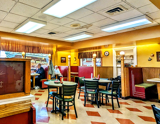 The dining room says "1950s small-town America" in the most comforting way possible&mdash;like a Norman Rockwell painting you can eat in.