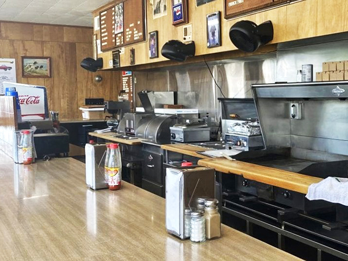 Behind the counter where burger magic happens daily&mdash;a testament to how the best kitchens focus on perfection through simplicity.