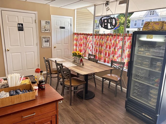 The dining area feels like your favorite aunt's kitchen&mdash;if your aunt happened to be an exceptional cook with impeccable taste in curtains.