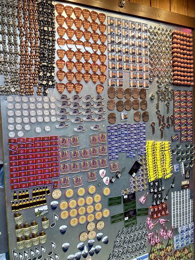 The great wall of magnets forms a kaleidoscope of Nashville memories. Your refrigerator is about to get a whole lot more musical.