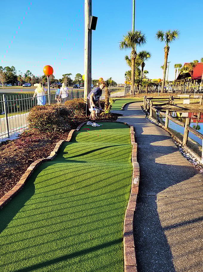 Mini-golf: the only sport where a business suit and flip-flops are equally appropriate attire. This well-maintained course turns "I'll just watch" into "Give me that putter!"