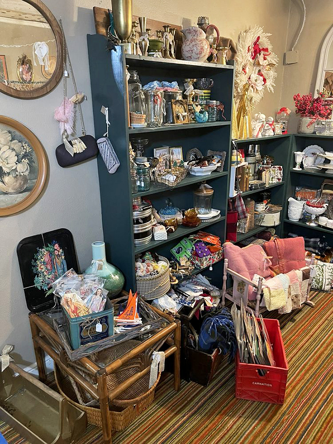 Organized chaos at its finest! This booth is where vintage clothing meets collectibles in a dance of decades past.