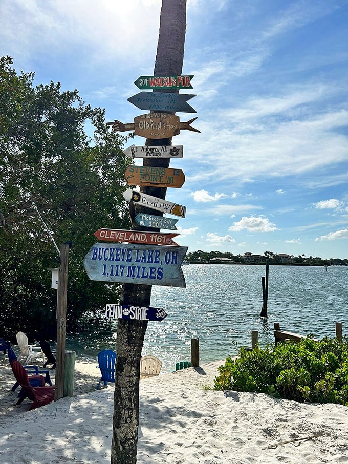 Directional signs pointing to faraway places remind us that while we're rooted in Florida, our imaginations can travel anywhere.
