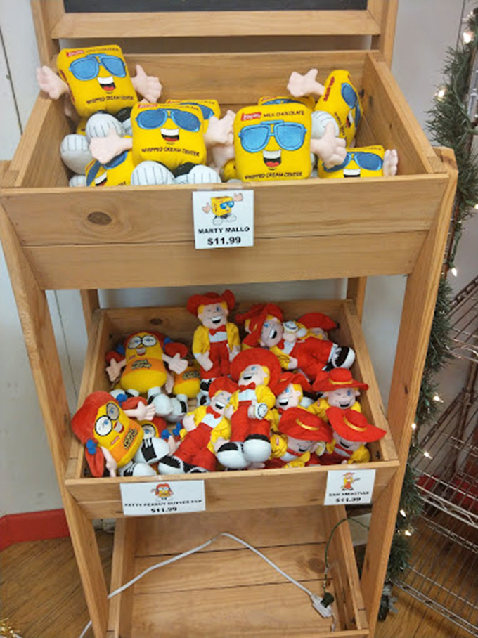 Boyer's mascots stand guard in plush form, their cartoon smiles suggesting they know exactly how irresistible their candy counterparts truly are.