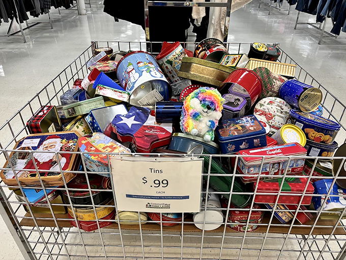 A treasure chest of decorative tins&mdash;perfect for storing cookies, sewing supplies, or confusing future generations about what actually belongs in a Danish butter cookie tin. 