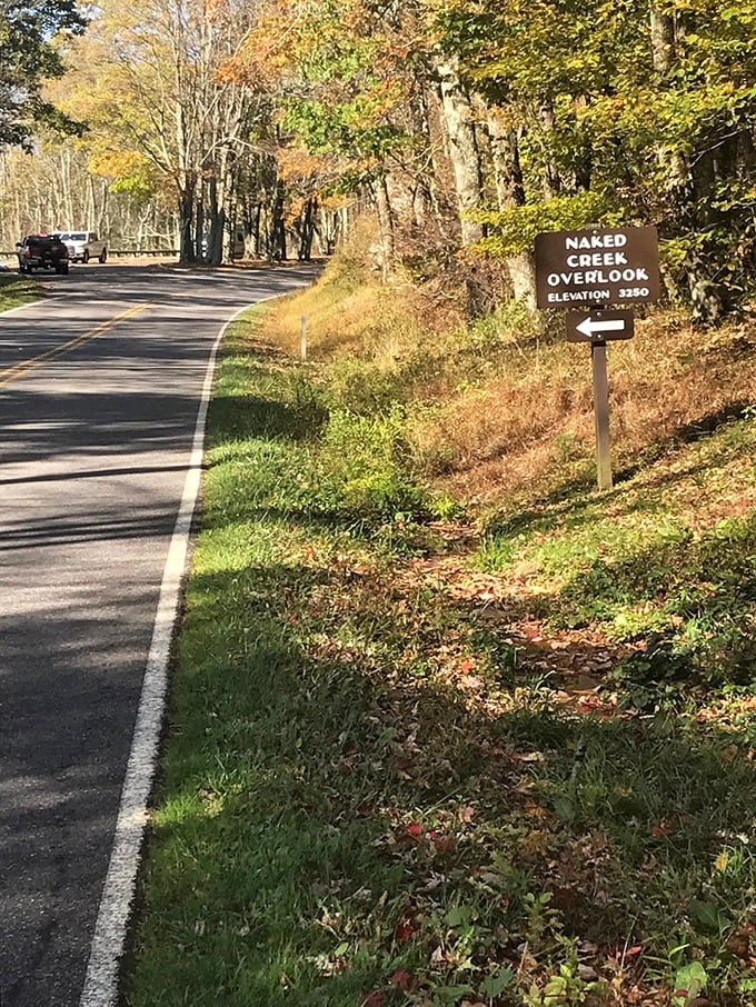 Naked Creek Overlook: a name that promises adventure and delivers spectacular views. Thankfully, clothing remains mandatory despite the suggestive signage.
