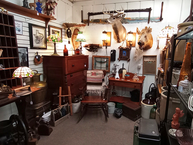 Taxidermy meets Tiffany lamps in this eclectic vendor space. The juxtaposition of rustic and refined perfectly captures the essence of Brown County's artistic heritage.