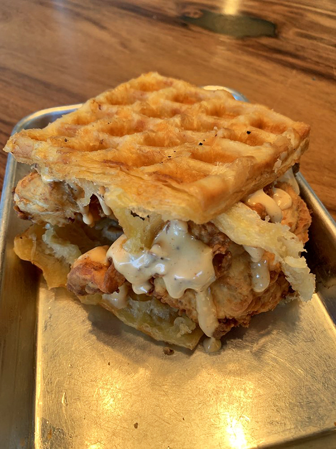 The waffle sandwich: where breakfast meets lunch and they decide to throw a party in your mouth. No RSVP required.