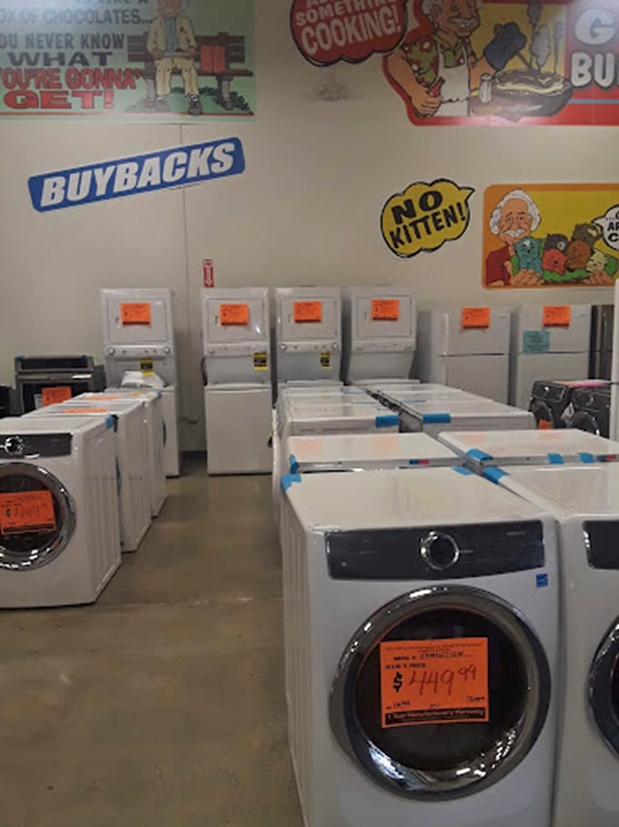 Major appliances at minor prices! The "Buybacks" section offers name-brand washers and dryers that'll clean your clothes without cleaning out your savings.