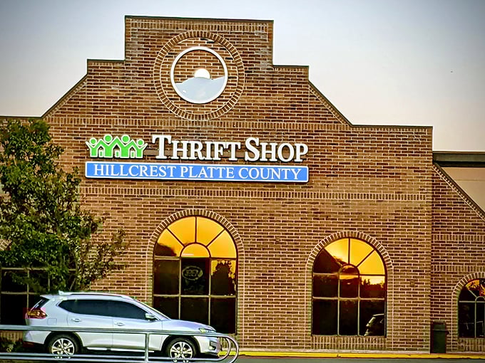 Hillcrest's distinctive brick architecture elevates the thrift experience. That circular window seems to wink at shoppers who appreciate both style and savings.