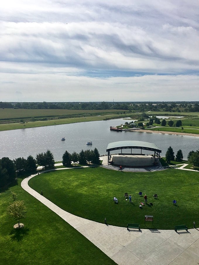 Enjoy the breathtaking panoramic view of the lake, lush gardens, and rolling landscapes of friendly Kearney.