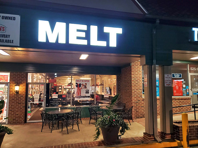 Melt's glowing sign cuts through the darkness like a burger beacon. This Leesburg strip mall hideaway proves appearances can be deliciously deceiving.