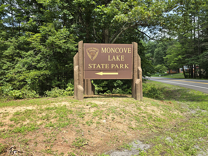 Moncove Lake State Park's welcoming sign promises adventures that most GPS systems will never lead you to.