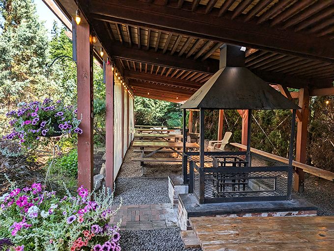 Pine Shed Ribs - Night falls, lights twinkle, and this humble shed transforms into a beacon of BBQ hope for the hungry.