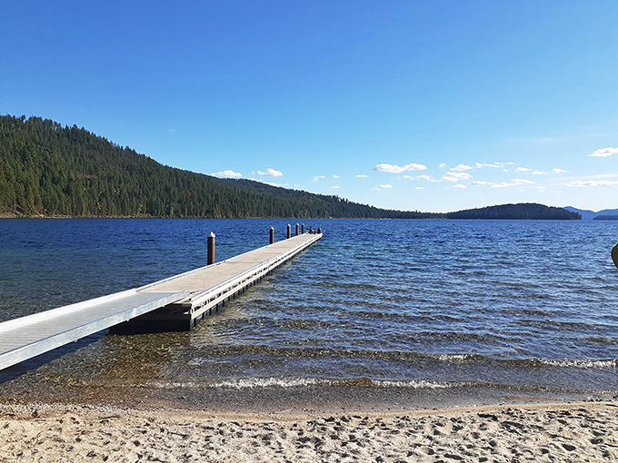 Priest Lake's dock beckons you to dive into waters so clear you can count the pebbles 30 feet below.