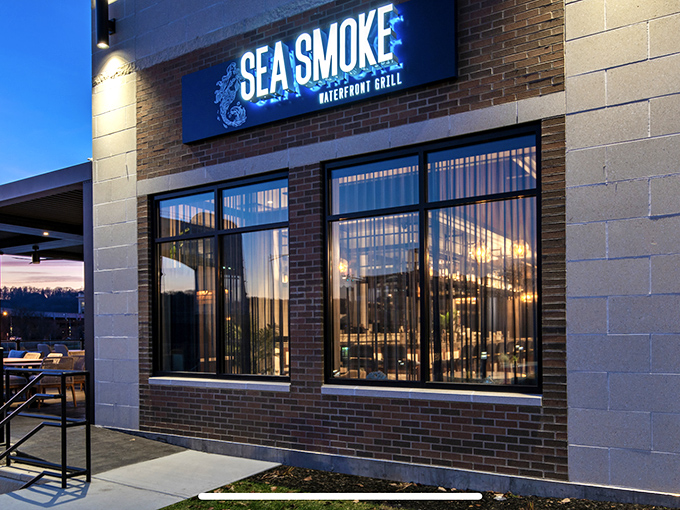 Sea Smoke's sleek exterior brings modern flair to ancient seafood traditions &ndash; where atmosphere meets fresh catch.