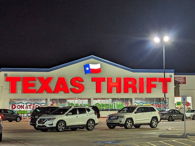 Texas Thrift glows like a beacon for night owls seeking retail therapy and unexpected treasures after dark.